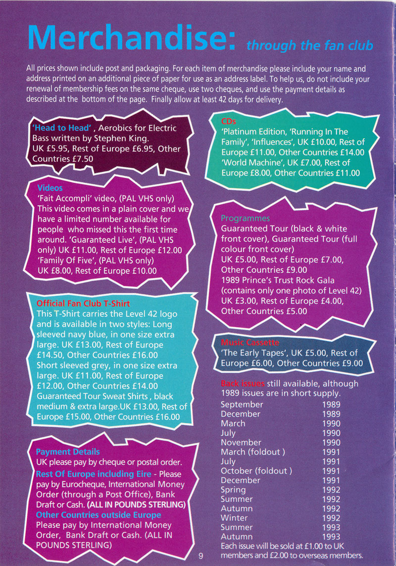 Fan Club Newsletter Summer 1994 | Level42.com